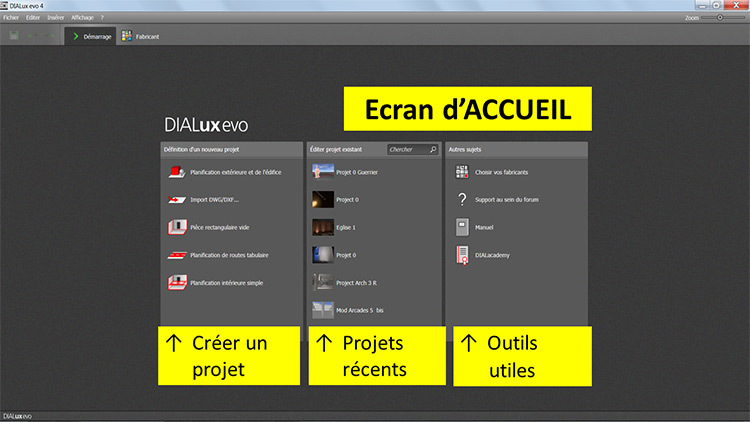 DIALux evo 4, explications des principaux menus du logiciel