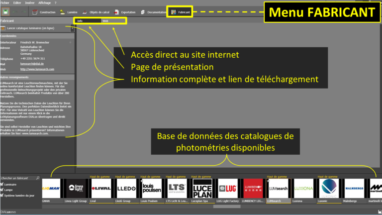 DIALux evo 8 : explications des principaux menus