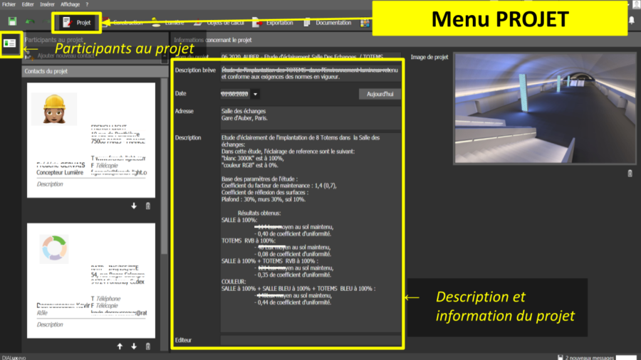DIALux evo 11 : explications des principaux menus