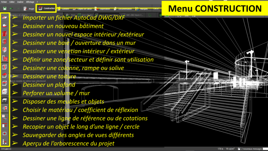 DIALux evo 11 : explications des principaux menus