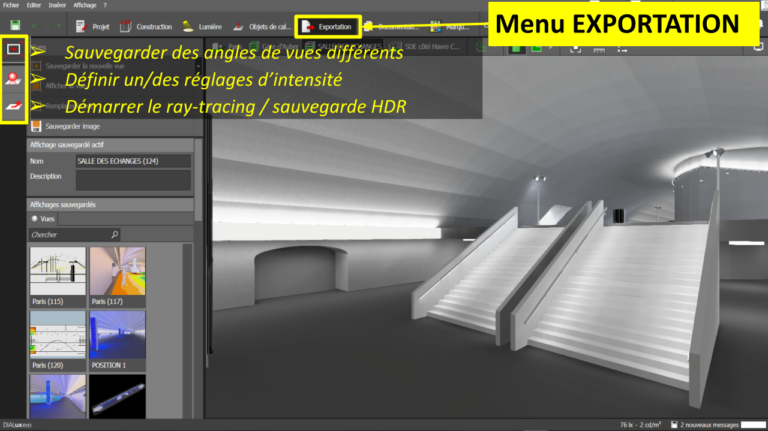 DIALux evo 11 : explications des principaux menus