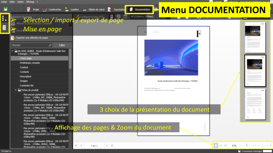 DIALux evo 11 : explications des principaux menus