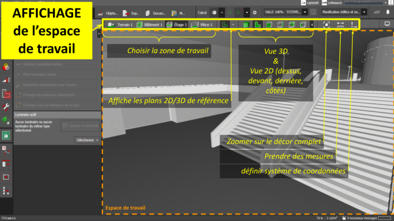 DIALux evo 11 : explications des principaux menus
