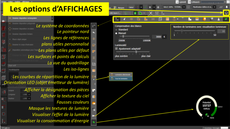 DIALux evo 11 : explications des principaux menus