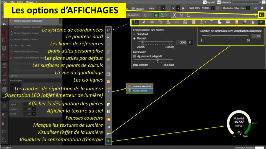 DIALux evo 11 : explications des principaux menus