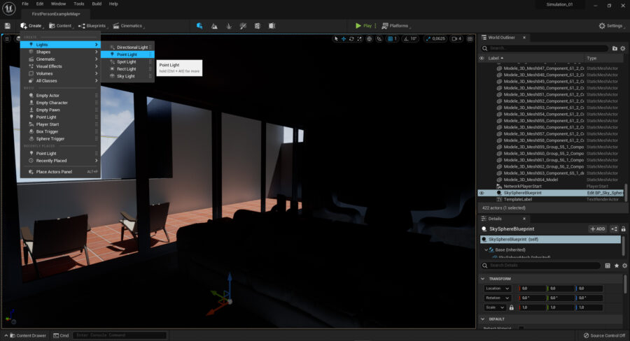 Unreal Engine 5, simulation en éclairage intérieur - Tutorial