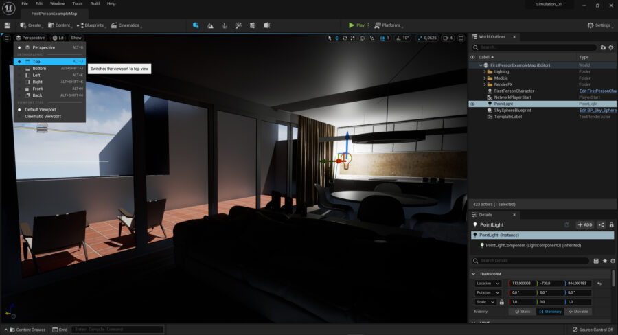 Unreal Engine 5, simulation en éclairage intérieur - Tutorial