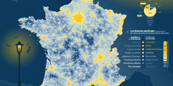 Carte de la pollution lumineuse en France métropolitaine